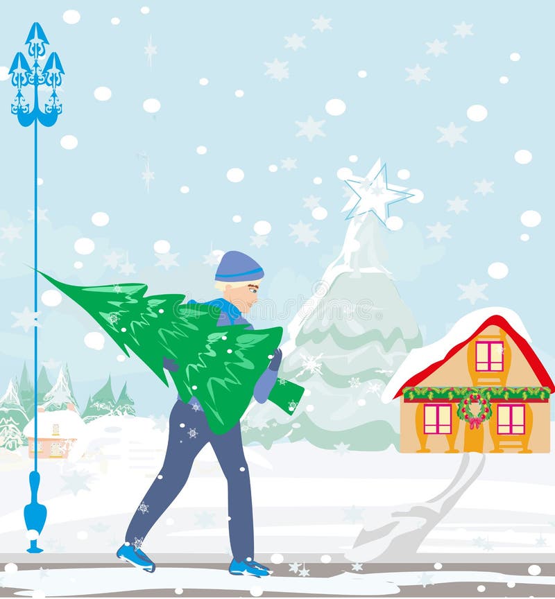 Man Carrying Christmas Tree Stock Vector - Illustration of people ...