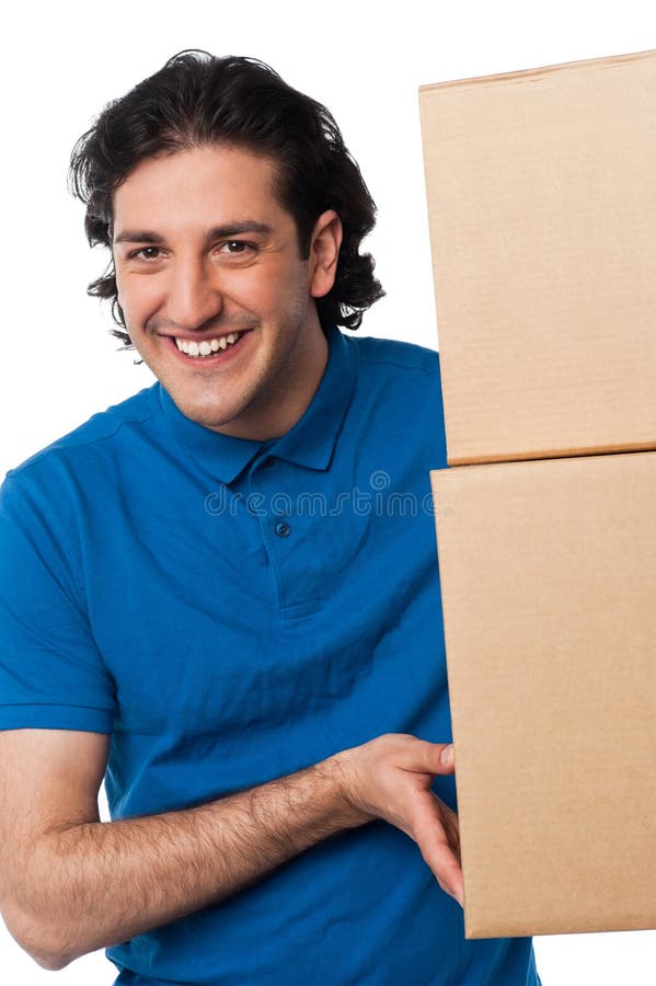 Man Carrying Couple of Cardboard Boxes Stock Image - Image of positive ...