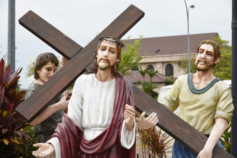 Christian and the cross. stock image. Image of foggy - 138373777