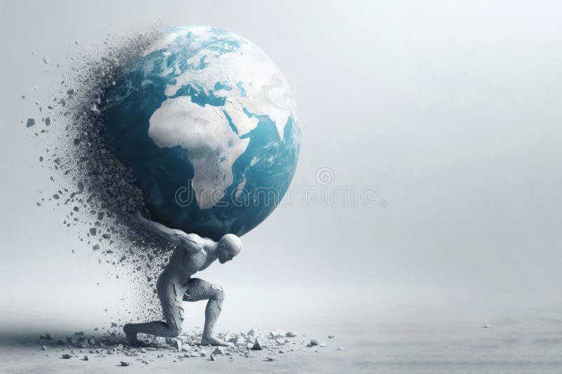 A Man Carrying the Earth, Collapsing Under the Weight. Space for Text ...