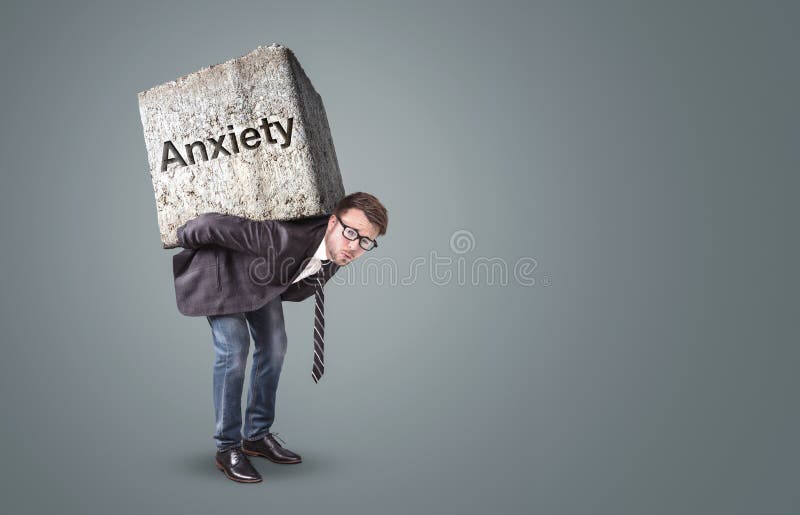 Man Carrying a Heavy Stone Labeled with Anxiety Stock Image - Image of ...