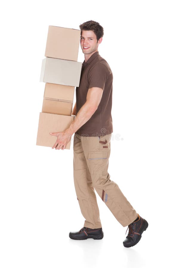 Man Carrying Stack of Boxes Stock Image - Image of delivery, boxes ...
