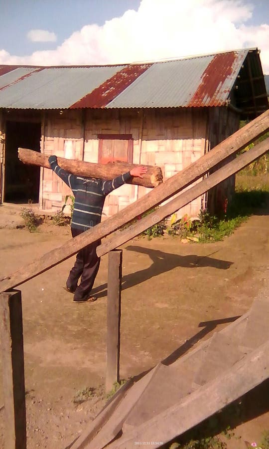 Man Carrying Tree Trunk editorial photo. Image of trunk - 77011341