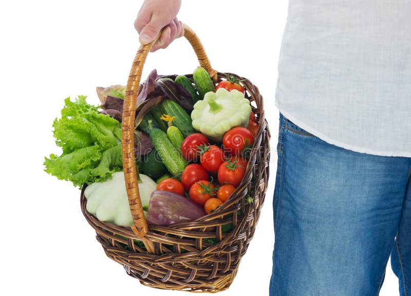 Man Carrying Vegetables in a Wicker Basket Stock Photo - Image of ...
