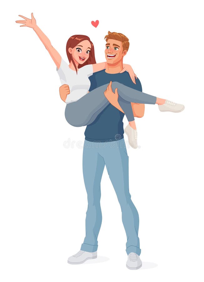 3d Cartoon Man Carrying Woman In His Arms Stock Illustration