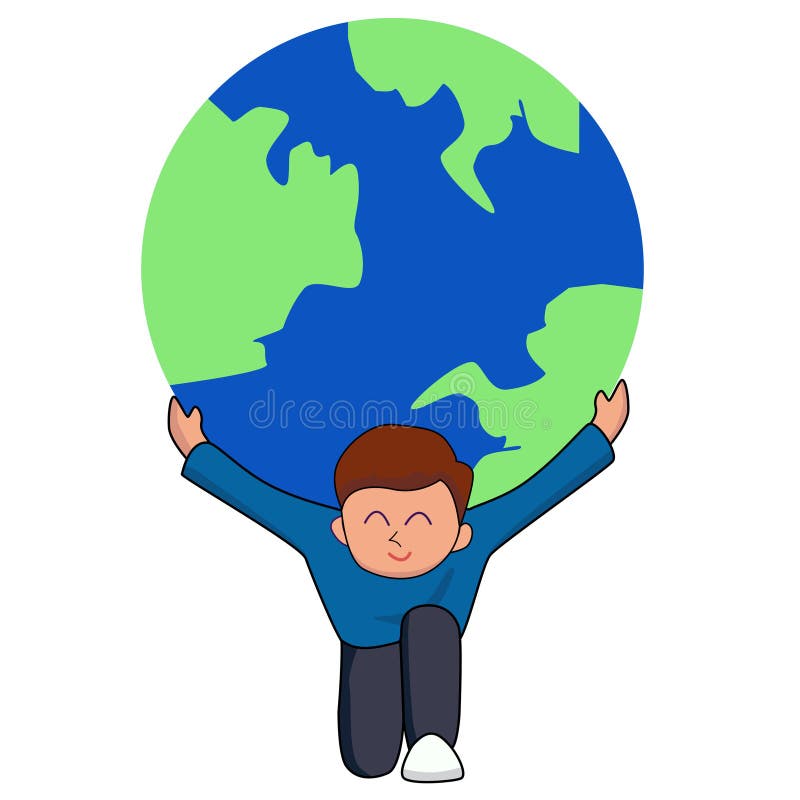 A Man Carrying of World on His Shoulders. Cartoon. Vector Illustration ...
