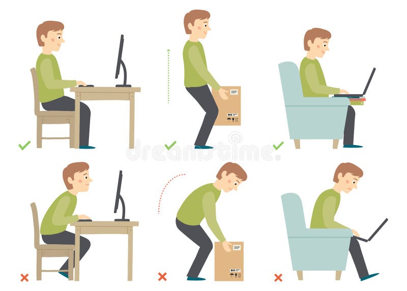 Good Bad Posture Cartoon Stock Illustrations – 343 Good Bad Posture ...