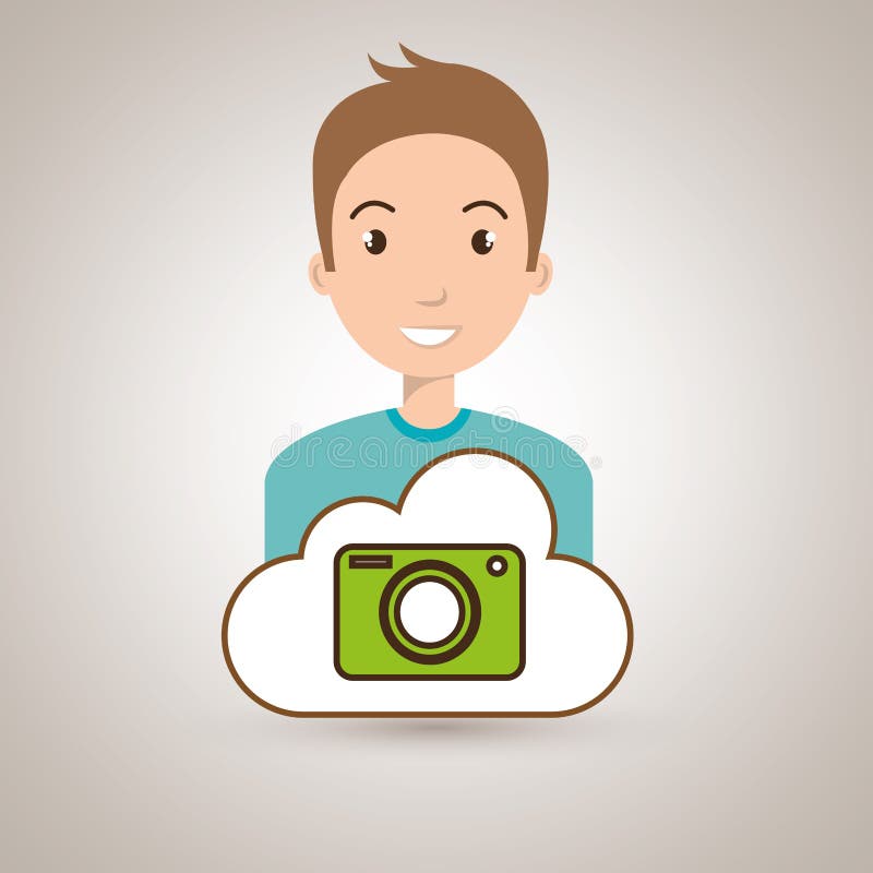 Man cartoon cloud camera stock illustration. Illustration of media ...