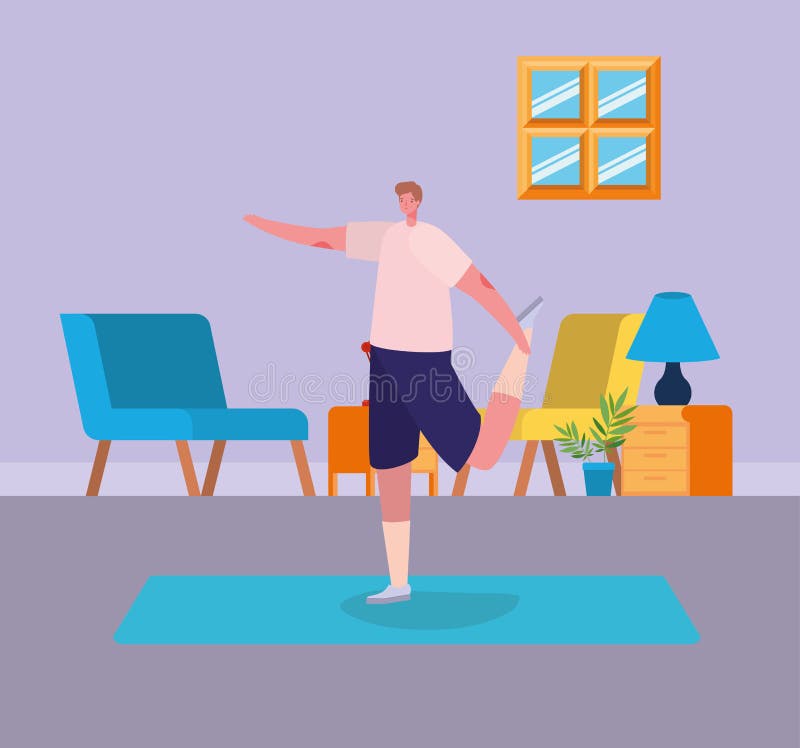Man Cartoon Doing Exercise at Home Vector Design Stock Vector ...