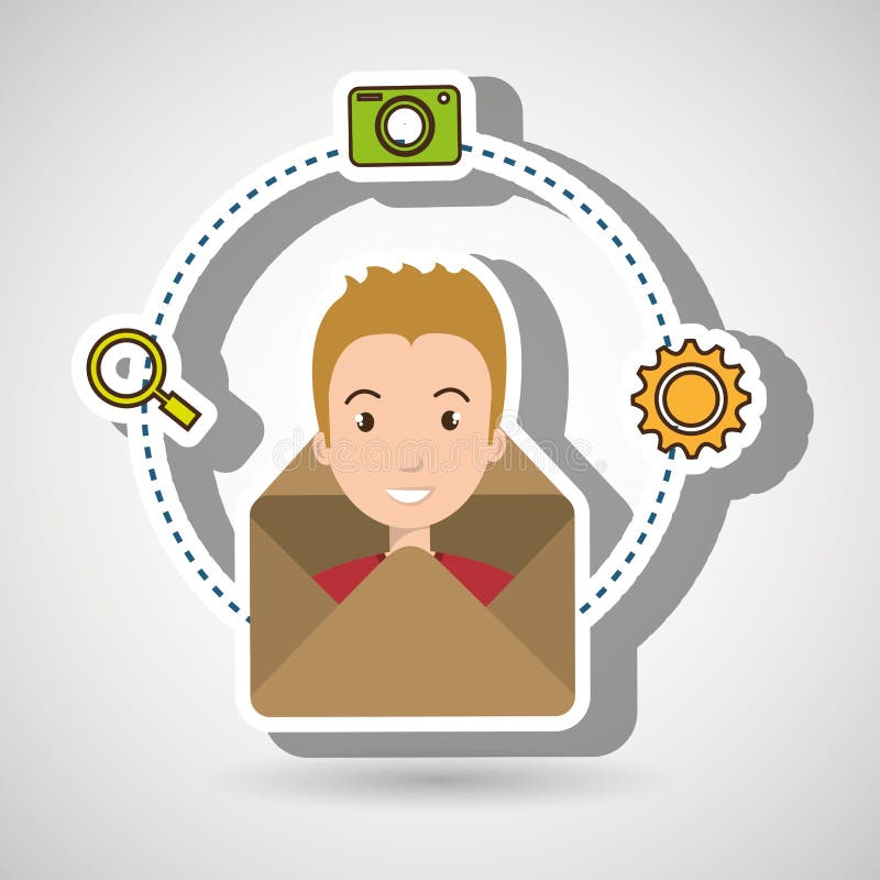 Man Cartoon Email Digital Technology Security Stock Vector ...