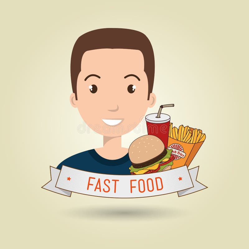 Man cartoon fast food stock illustration. Illustration of cola - 83156707