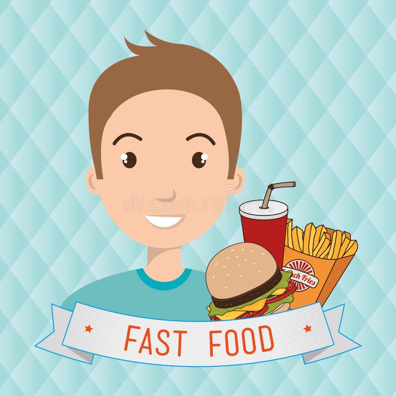 Man cartoon fast food stock illustration. Illustration of casual - 83156750
