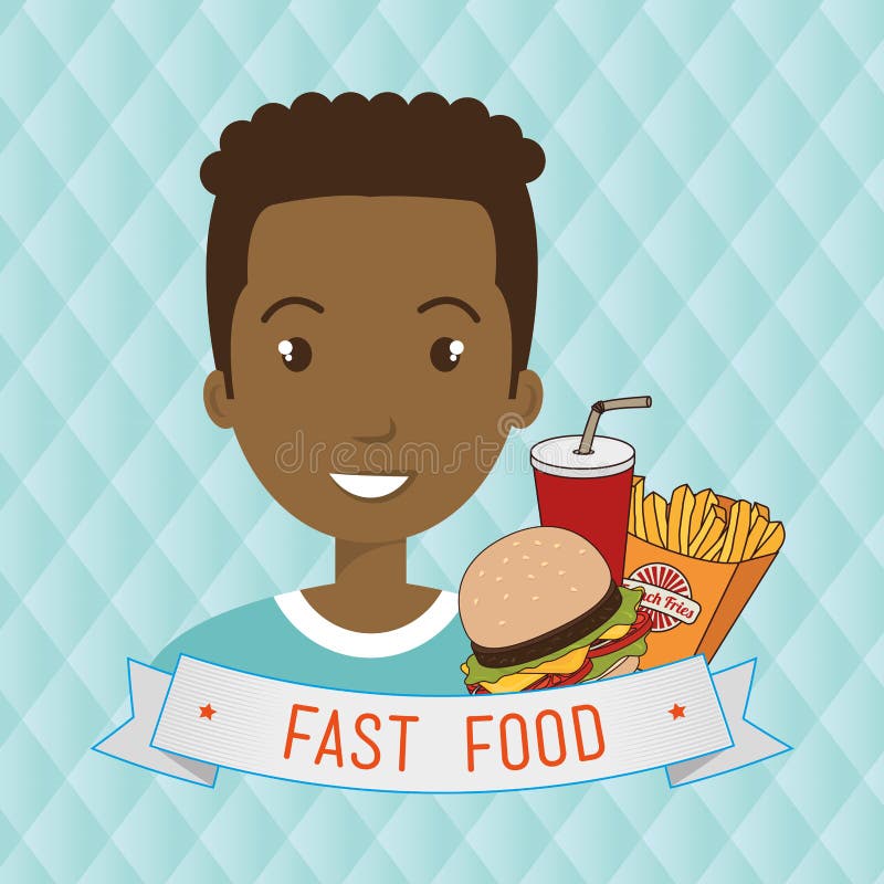 Man cartoon fast food stock illustration. Illustration of cola - 83157041
