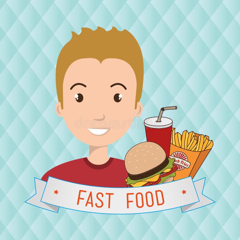 Man cartoon fast food stock illustration. Illustration of concept ...