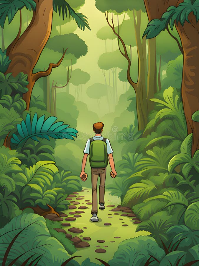 Cartoon Forest Scene with Mushrooms and House Illustration for Children ...