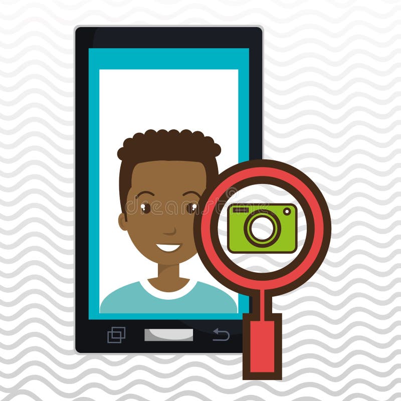Man Cartoon Smartphone Camera Search Stock Illustration - Illustration ...