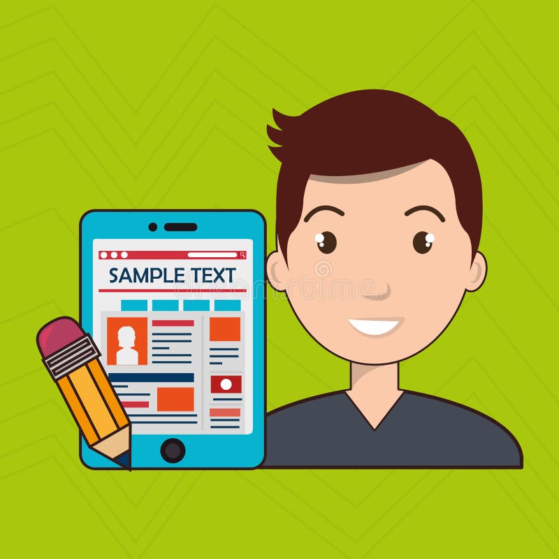 Man Cartoon Smartphone Sample Test Stock Illustration - Illustration of ...