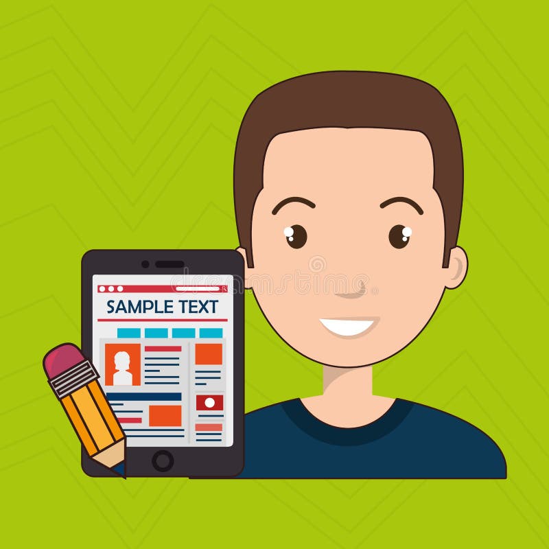 Man Cartoon Smartphone Sample Test Stock Illustration - Illustration of ...