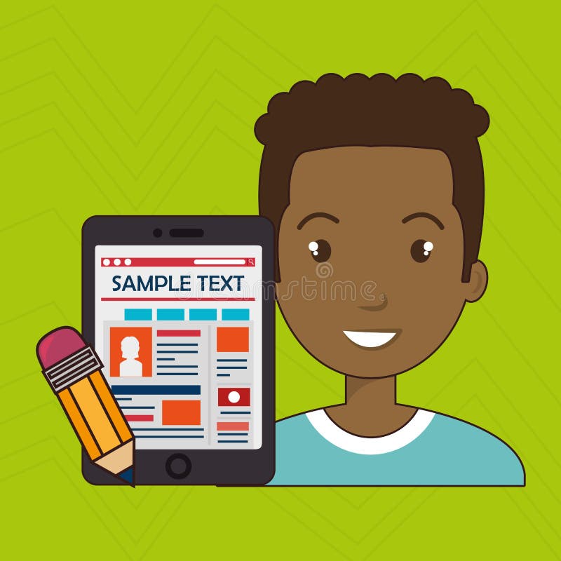 Man Cartoon Smartphone Sample Test Stock Illustration - Illustration of ...