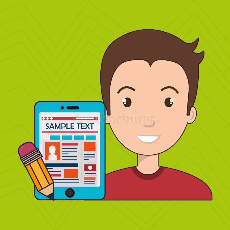 Man Cartoon Smartphone Sample Test Stock Illustration - Illustration of ...