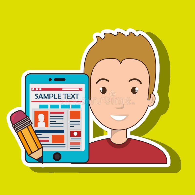 Man Cartoon Smartphone Sample Test Stock Illustration - Illustration of ...