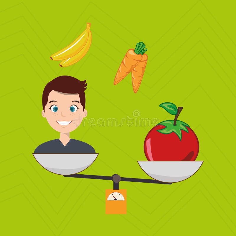 Man Cartoon Vegetable Organic Balance Stock Illustration - Illustration ...