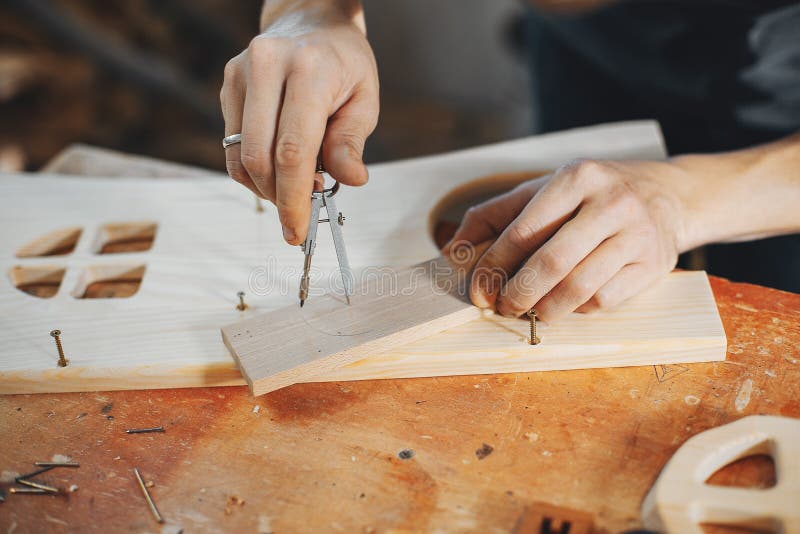 The Carpenter Works with a Tree Stock Photo - Image of interior, hand ...