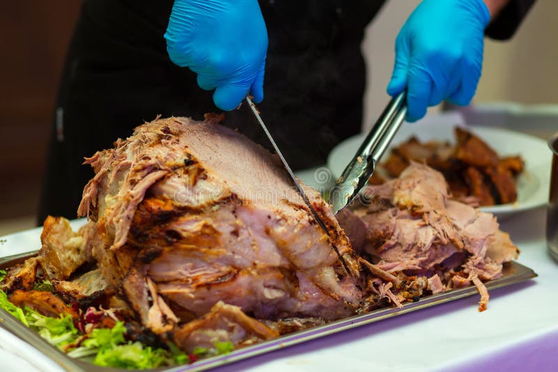 Man Carving Slices of Roast Turkey Stock Image - Image of male ...