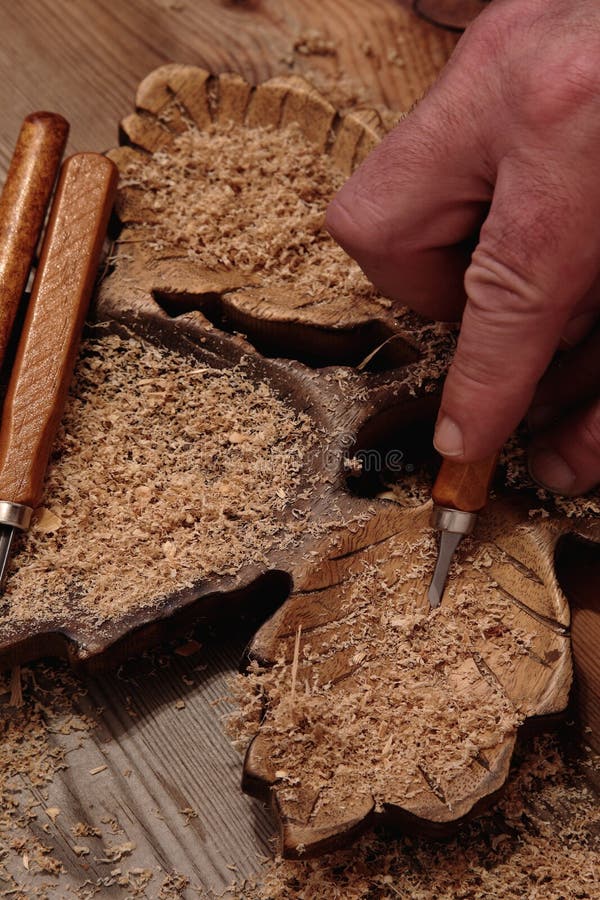 Man Carving Wood with a Chisel Stock Photo - Image of industry, create ...