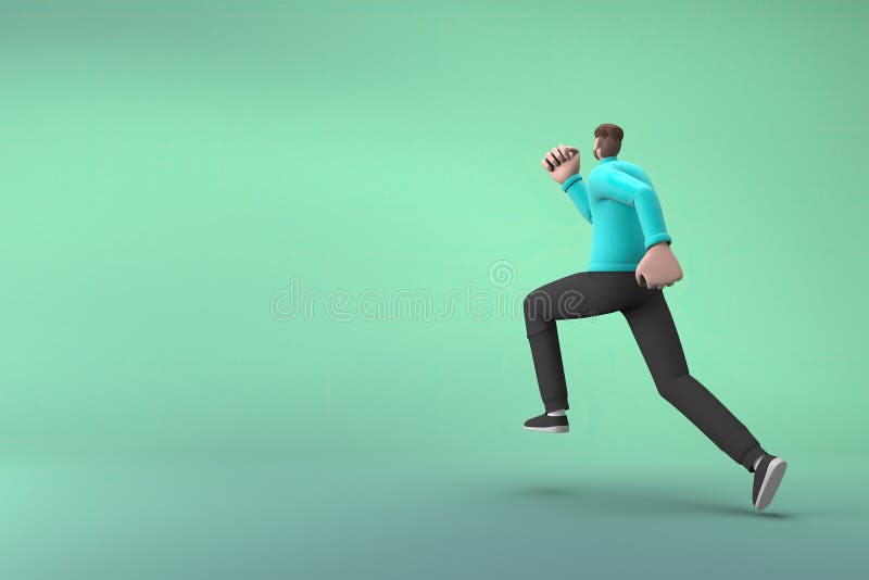 Man in Casual Clothes Making Gestures while Pushing or Running. 3D ...