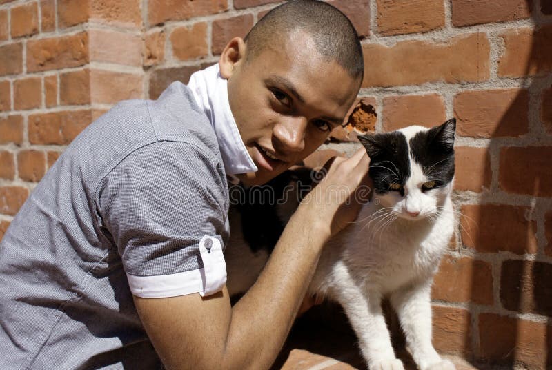 Man with cat stock image. Image of outdoor, looking, nature - 11066789