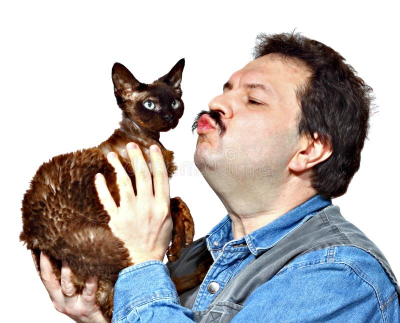 Man and cat stock image. Image of eyes, shirt, coat, body - 29458575