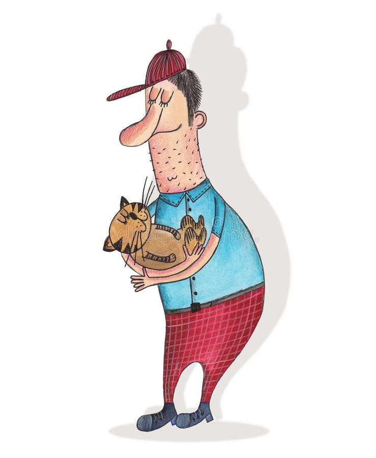Man with cat stock illustration. Illustration of character - 45944918