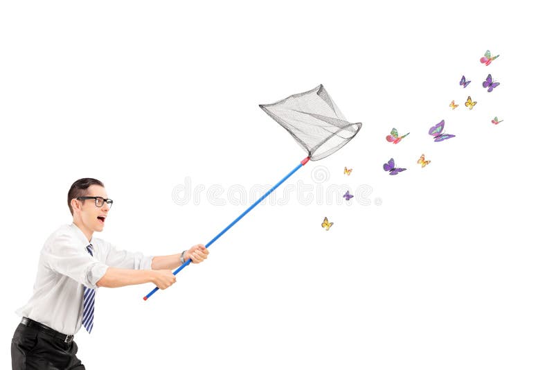 Male Catching Butterflies with Net in a Park Stock Image - Image of ...