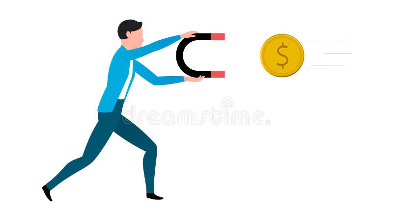 Man Catching Coin with Help of a Giant Magnet, Flat Business Character ...