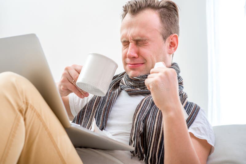 Man catching cold stock image. Image of bedroom, interior - 48226801