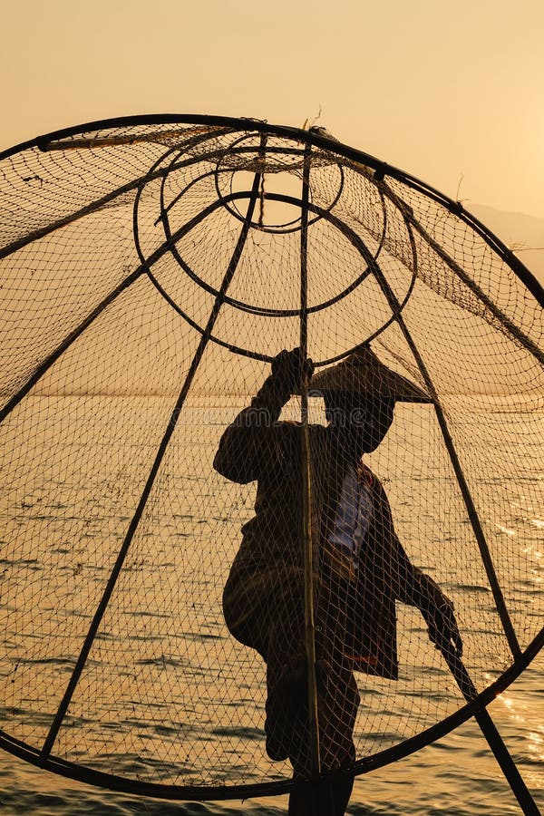 Man Catching Fish on Inle Lake Shan State Editorial Image - Image of ...