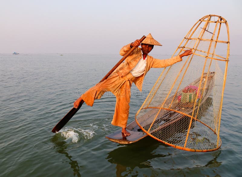 A Man Catching Fish on the River in Mandalay, Myanmar Editorial Image ...