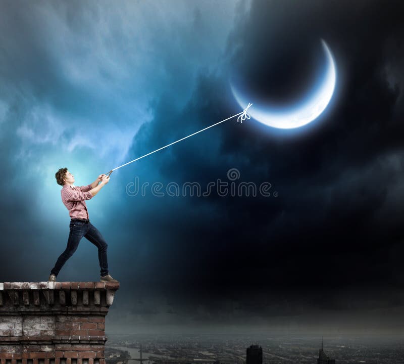 Man catching moon stock photo. Image of view, crescent - 43020530
