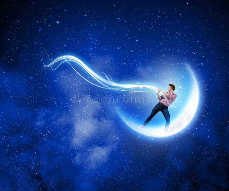 Man catching moon stock image. Image of dreaming, shoulder - 43159507