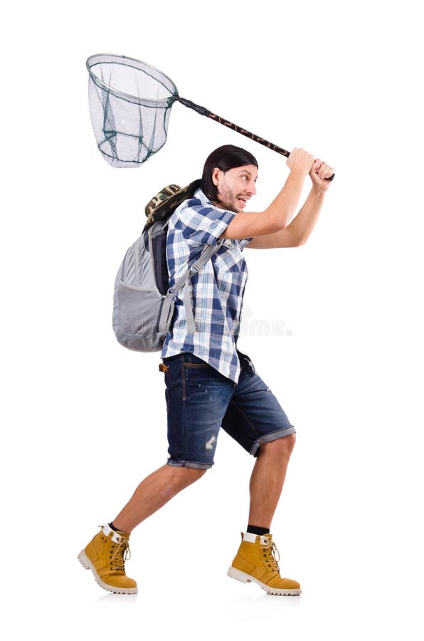 Man with Catching Net Isolated Stock Photo - Image of person, garden ...