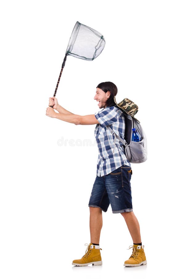 Man with Catching Net Isolated Stock Photo - Image of background ...