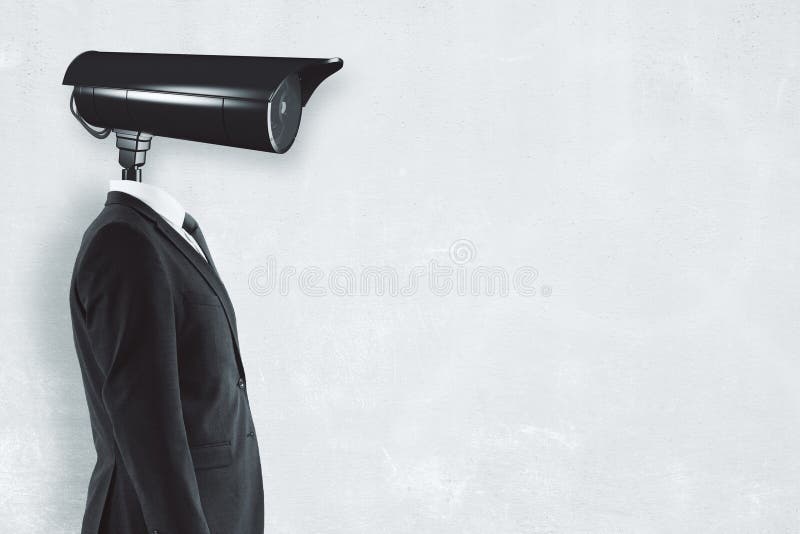 Man With A CCTV Camera Head, Concrete Stock Photo - Image of corporate ...
