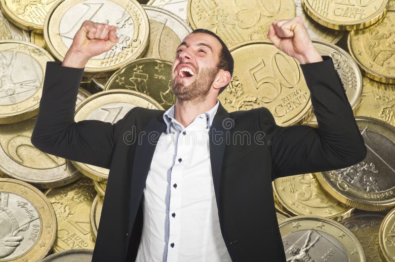 Man celebrates winning stock image. Image of executive - 48407239