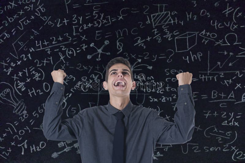 Man Celebrating with Blackboard Stock Image - Image of blackboard ...