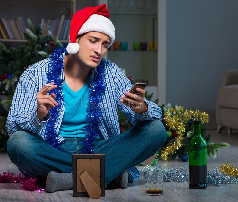 Man Celebrating Christmas at Home Alone Stock Photo - Image of angry ...