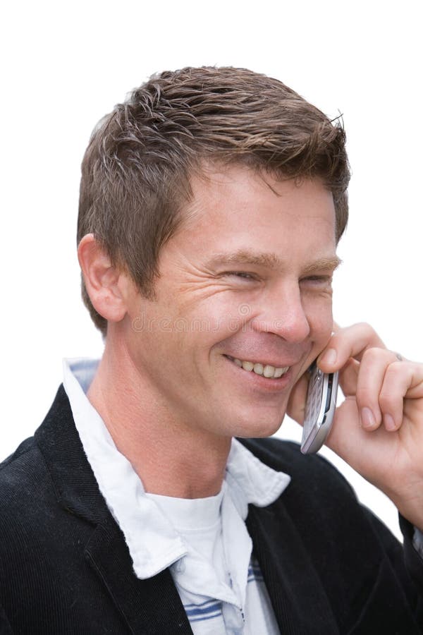 Man Talking on a Cell Phone (on White) Stock Photo - Image of cell ...