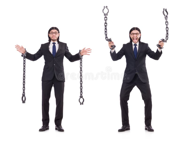 The Man with Chain Isolated on the White Stock Image - Image of cuffs ...