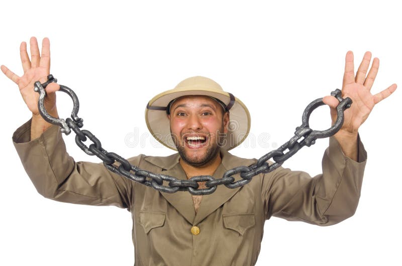 The Man with Chain Isolated on White Stock Photo - Image of hunting ...