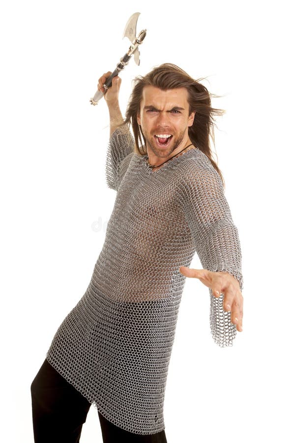 Man chain mail axe attack stock photo. Image of middleage - 36117398